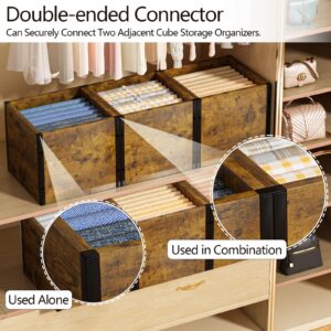 Storage Cube with Wheels Can be Connected in Pairs, Stackable Storage Bin Suitable for Closet Organizers and Storage, Clothes Storage, Bookcase, Display Shelf (Rustic Brown, 10.39*10.39"+Wheels)