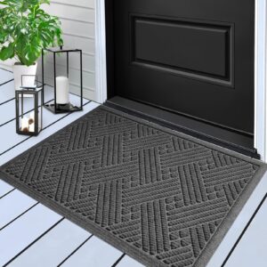 hiyard sturdy front door mat, absorbent non slip welcome door mat indoor outdoor, dirt trapper doormat, stain and fade resistant, low profile entry mat for entryway, 36×24, grey