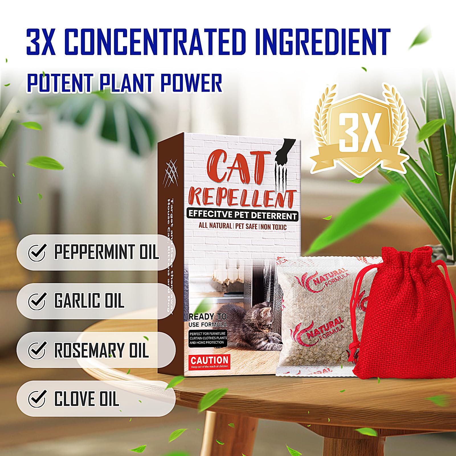 10 Pack Natural cat Detterent for Indoor Outdoor Use, Strong Peppermint and Garlic Cat Repellent Pouches, Give Indoor Plant Furniture Protection from Cats