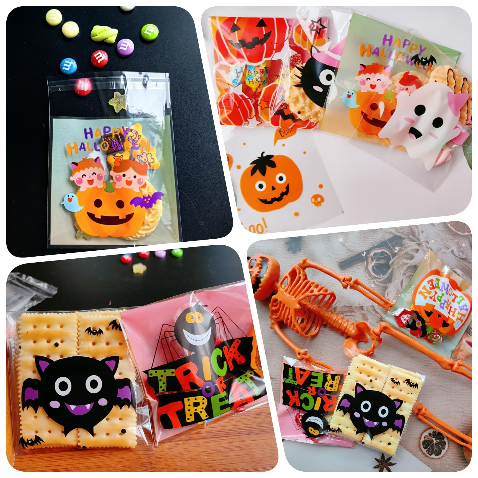 AXYEEUR 400 Pcs Halloween Candy Bags,Halloween Self Adhesive Clear Cookie Treat Bags,10 Styles Halloween Cellophane Bags for Party Favors Supplies