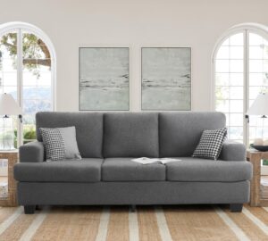 senyun 3-seater sofa couch，comfy couch with upholstered cushions & square armrest,modern sofa with deep seats, bouclé home sofa couches for living room,apartment,bedroom,office(grey)