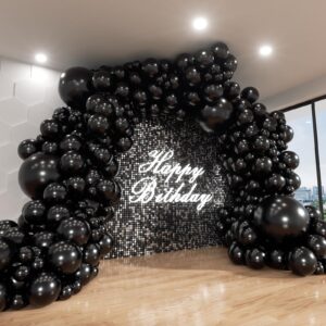 adoinby black balloon arch kit, 143pcs matte black latex balloon garland kit, 18 12 10 5 inch different size balloons for birthday graduation anniversary new year holiday party decorations