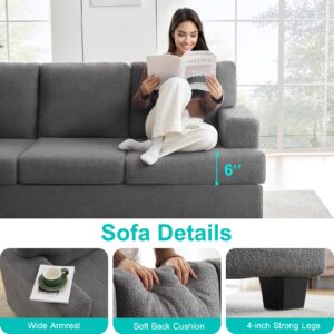 SENYUN 3-Seater Sofa Couch，Comfy Couch with Upholstered Cushions & Square Armrest,Modern Sofa with Deep Seats, Bouclé Home Sofa Couches for Living Room,Apartment,Bedroom,Office(Grey)