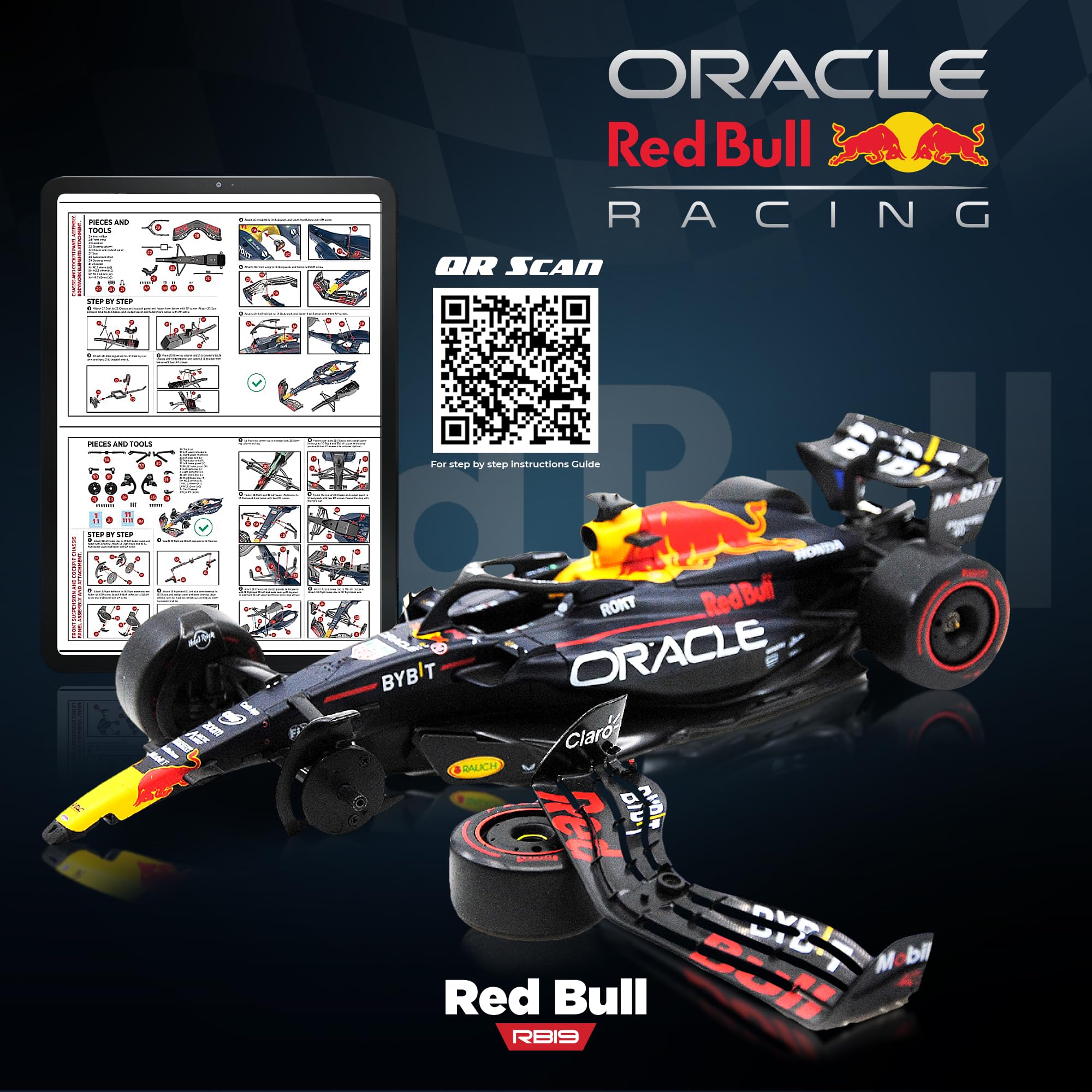 LUPPA Formula 1 RB Model Kit - 1:18 Scale Racing F1 RB19 Model Inspired by Checo Pérez & Max Verstappen Building kit, Collectible diecast, 140 Pieces