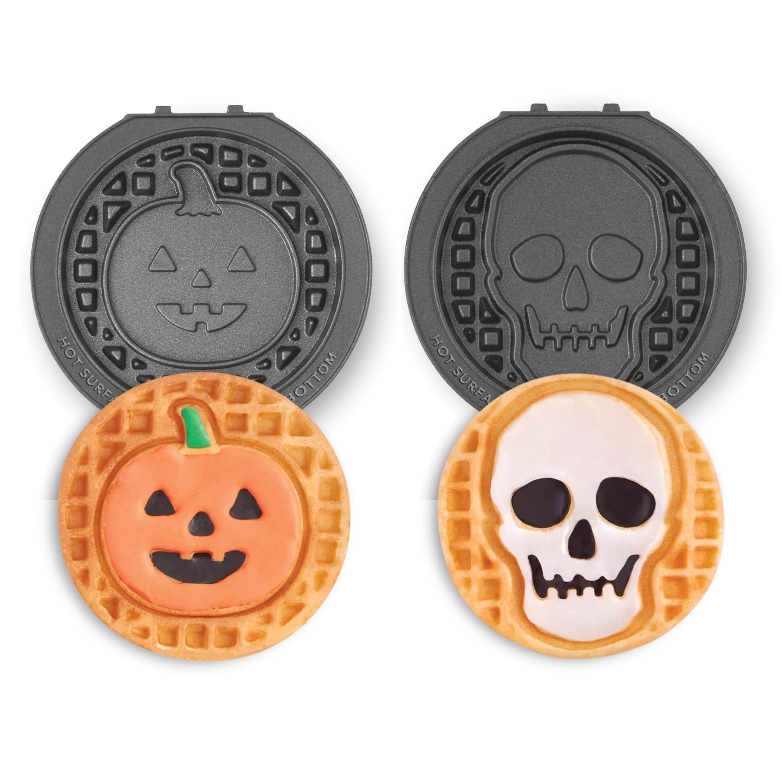 DASH Multimaker Mini System Two 4” Nonstick Removable Waffle Plates (Skull & Jack-O-Lantern) - 2Pc Plate Pack for Waffle Iron & Griddle, Compatible with Dash MultiMaker Mini System, Nonstick Surface