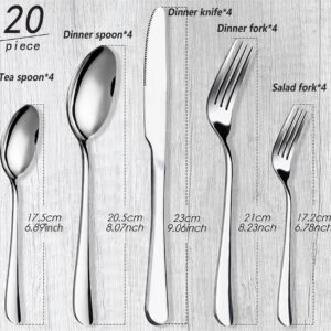 Silverware set for 4,20 Piece Heavy duty Stainless Steel Flatware Set,Mirror Polished Cutlery Set,Perfect for Family Gatherings,Weddings.Dinner Fork Knife Spoon Eating Tableware Set for Home