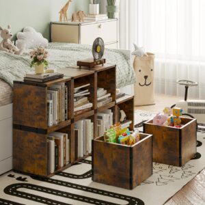 Storage Cube with Wheels Can be Connected in Pairs, Stackable Storage Bin Suitable for Closet Organizers and Storage, Clothes Storage, Bookcase, Display Shelf (Rustic Brown, 10.39*10.39"+Wheels)