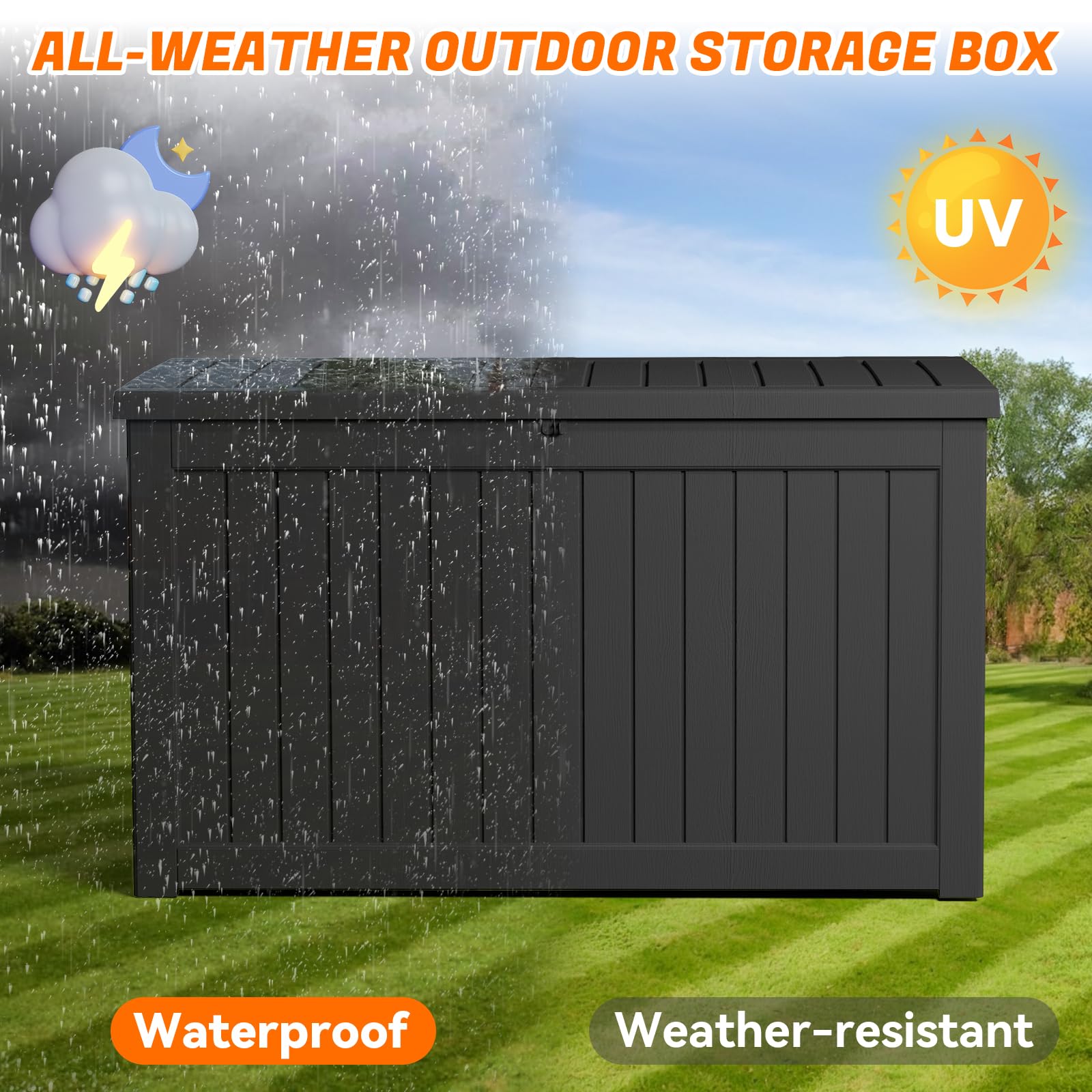 Kiivakii 230 Gallon Large Resin Deck Box, Indoor Outdoor Storage Boxes, Waterproof Storage Bin, Organization and Storage for Patio Furniture, Outdoor Cushions, Garden Tools & Pool Supplies, Lockable