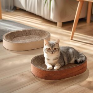 ComSaf Cat Scratching Board - Cat Scratcher for Indoor Cats, Cardboard Cat Scratch Pad Oval Cat Scratcher Bed for Kitten, Durable Cat Scratcher Bowl Circle, Furniture Protector from Cat Claws