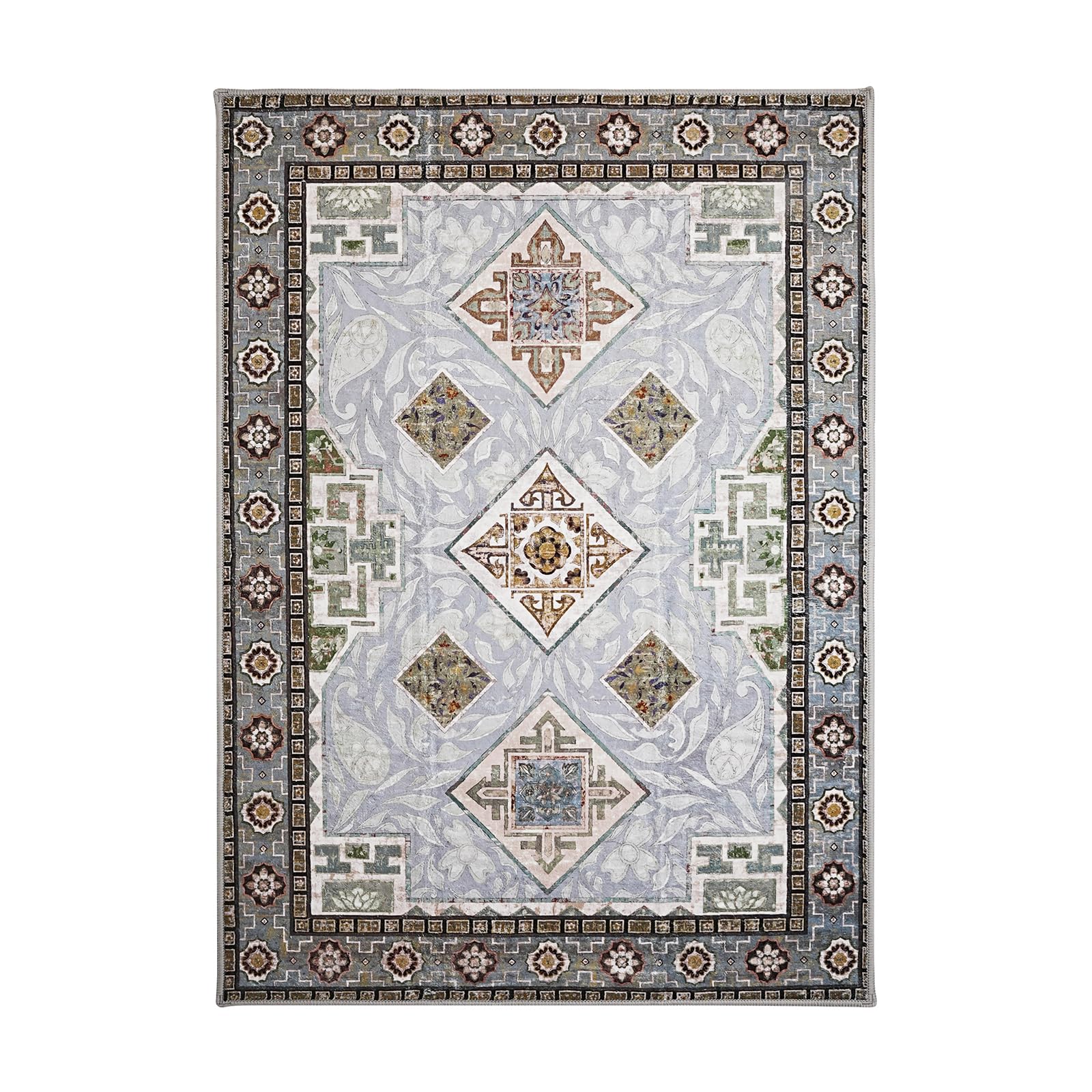 5x7 Indoor Boho Medium Area Rug for Living Room - Ultra Soft Oriental Distressed Rug with Non-Slip Backing - Washable, Stain-Resistant Carpet for Bedroom, Dining Room, Office or Kitchen, Blue