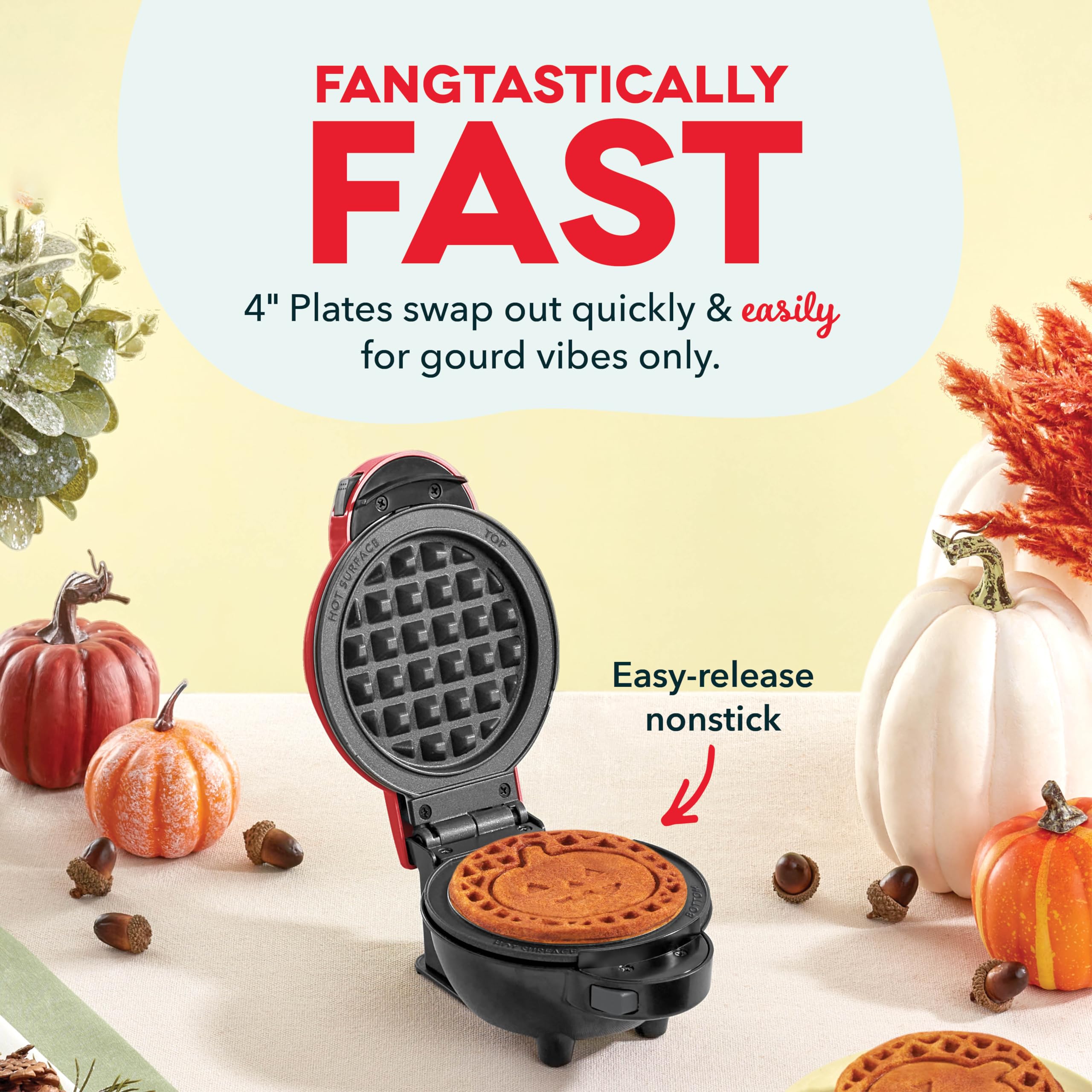 DASH Multimaker Mini System Two 4” Nonstick Removable Waffle Plates (Skull & Jack-O-Lantern) - 2Pc Plate Pack for Waffle Iron & Griddle, Compatible with Dash MultiMaker Mini System, Nonstick Surface