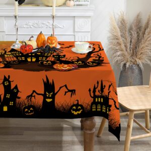 cusugbaso halloween tablecloth 60x84 inches rectangle - orange halloween table decorations - water resistant spider web halloween table cloth, rectangle halloween table decor for party