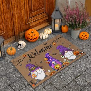 arttown halloween pumpkin gnome door mat, 17 x 30 inch spider web bat cute welcome doormat decorative home floor mat, non slip rubber back and strong water absorption for outdoor indoor entrance decor