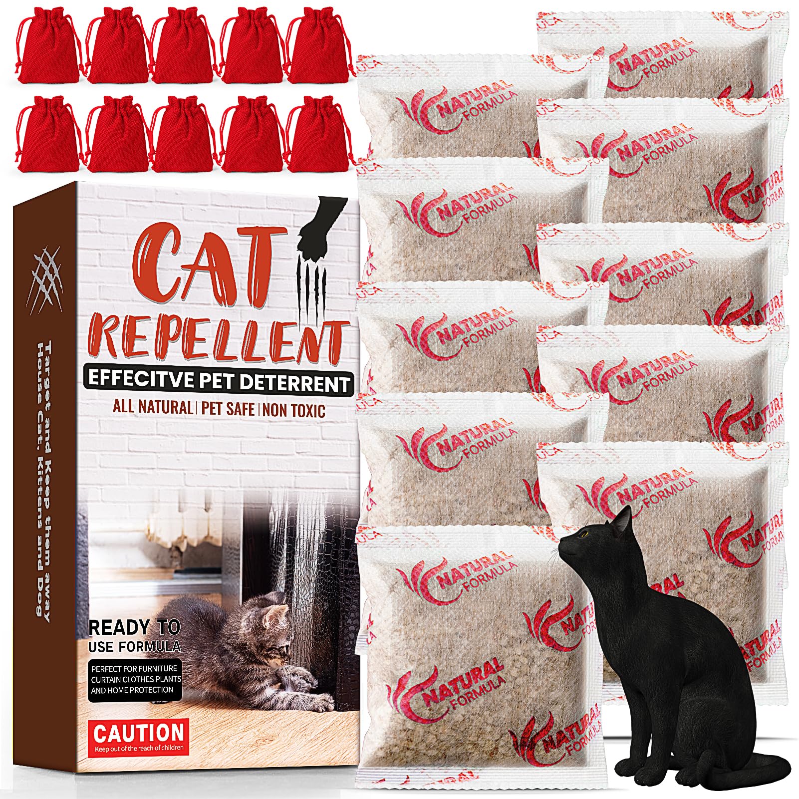 10 Pack Natural cat Detterent for Indoor Outdoor Use, Strong Peppermint and Garlic Cat Repellent Pouches, Give Indoor Plant Furniture Protection from Cats