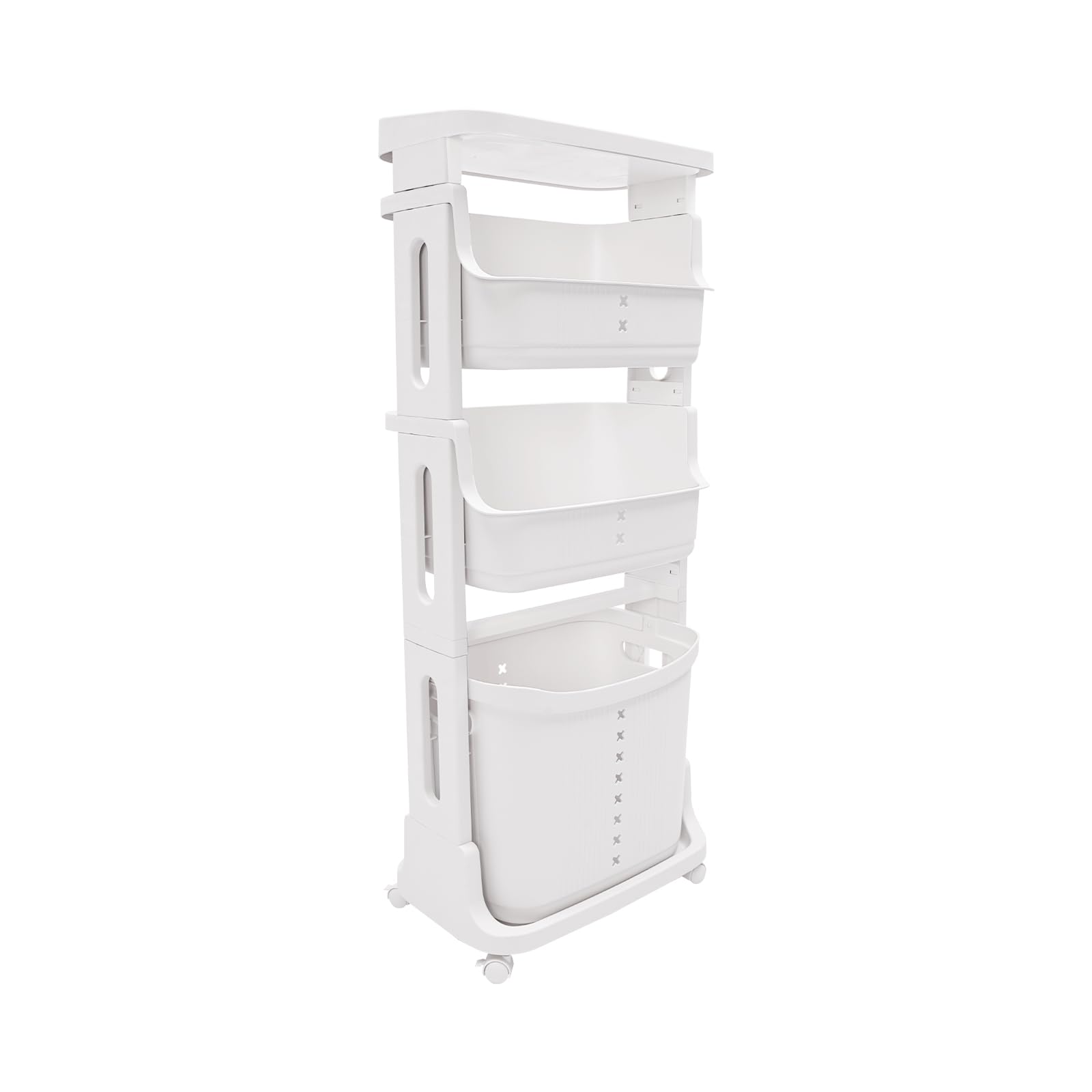 HOLMZCED 4 Tiers Standing Laundry Baskets with Wheels, Rolling Laundry Cart with Removable Laundry Basket Mobile Laundry Hampers Plastic Laundry Storage Cart White for Bedroom Laundry Room Bathroom