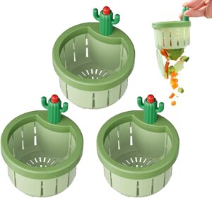 3pcs cactus kitchen sink drain strainer - press automatic dumping basket, multi-functional home use cactus sink, draining basket filter net lifting basket, kitchen waste collector filter (green)