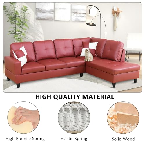 103" W Sectional Couches for Living Room, Faux Leather Couch with Storage Ottoman, Leather Sofa Brown Couches, Modular Sectional Sofa,Modular Sectional Couch for Living Room Furniture Sets, Red