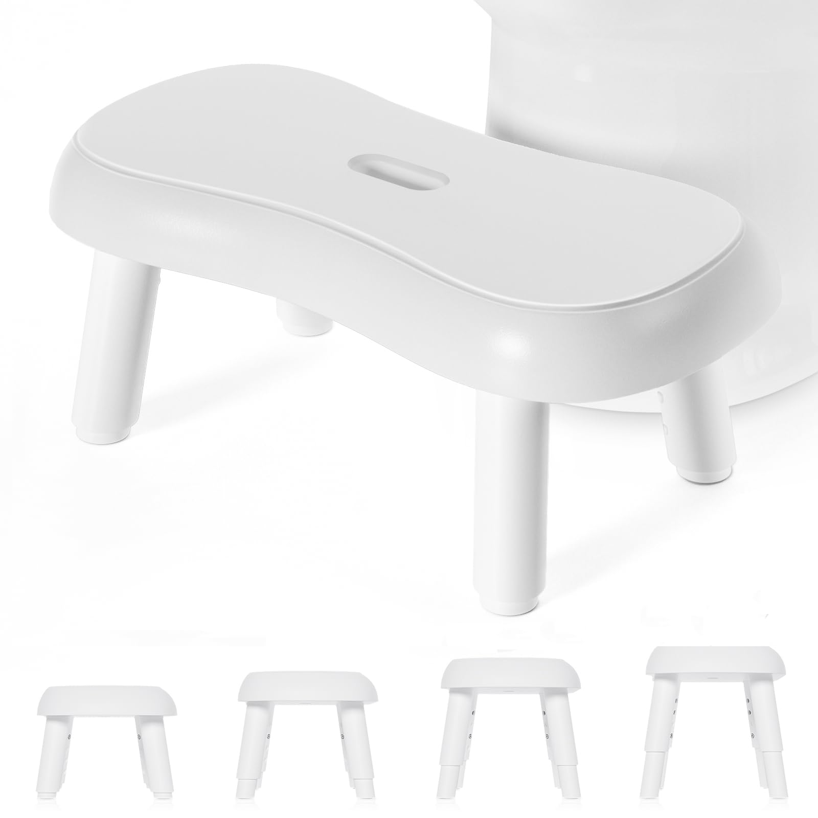 Toilet Stool Squat Adult, Poop Stool for Bathroom with Non-Slip Design, Adjustable Height from 6.7 to 9 inches, White