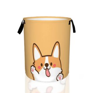 funny corgi puppy dog laundry basket,waterproof foldable laundry hamper,dirty clothes laundry basket, linen bin storage organizer for toy collection 16" x 20"