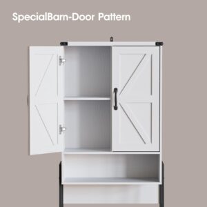 Over Toilet Storage with 2-Door Design Over The Toilet Storage Cabinet with Shelves Bathroom Organizers and Storage with Anti-Tip Device Over Toilet Organizer for Bathroom,Restroom,Laundry White