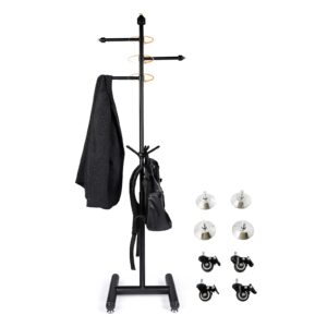 metal coat rack freestanding heavy duty,sturdy coat tree stand adjustable height with movable wheels,3 arms can accommodate more winter coats jackets suits, for hall entrance bedroom office (modern)