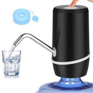 5 gallon electric portable water dispenser, universal usb charging water bottle pump, 5 gallon jug water dispenser with silicone cap - black