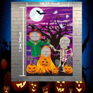 Halloween Door Decorations Backdrop Halloween Photo Door Banner Pumpkin Head Scarecrow Ghosts Skeletons Hole in Face Party Prop Halloween Photography Background Halloween Theme Party Supplies