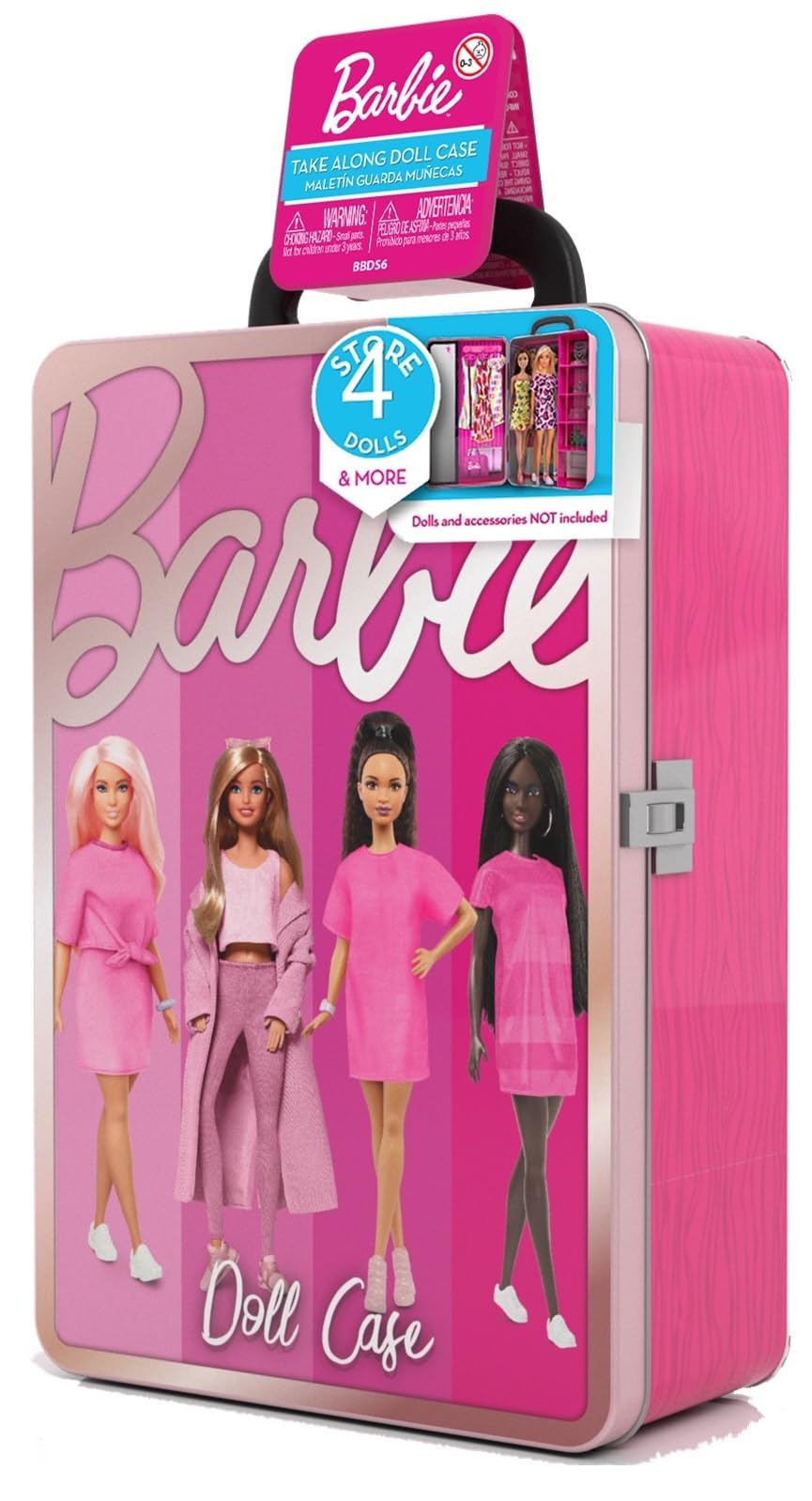 Barbie Metal Toy Storage Case Store it All - Compatible with other Dolls, for Kids Girls Ages 3 and Up, BBDS6