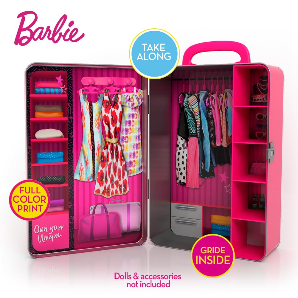 Barbie Metal Toy Storage Case Store it All - Compatible with other Dolls, for Kids Girls Ages 3 and Up, BBDS6