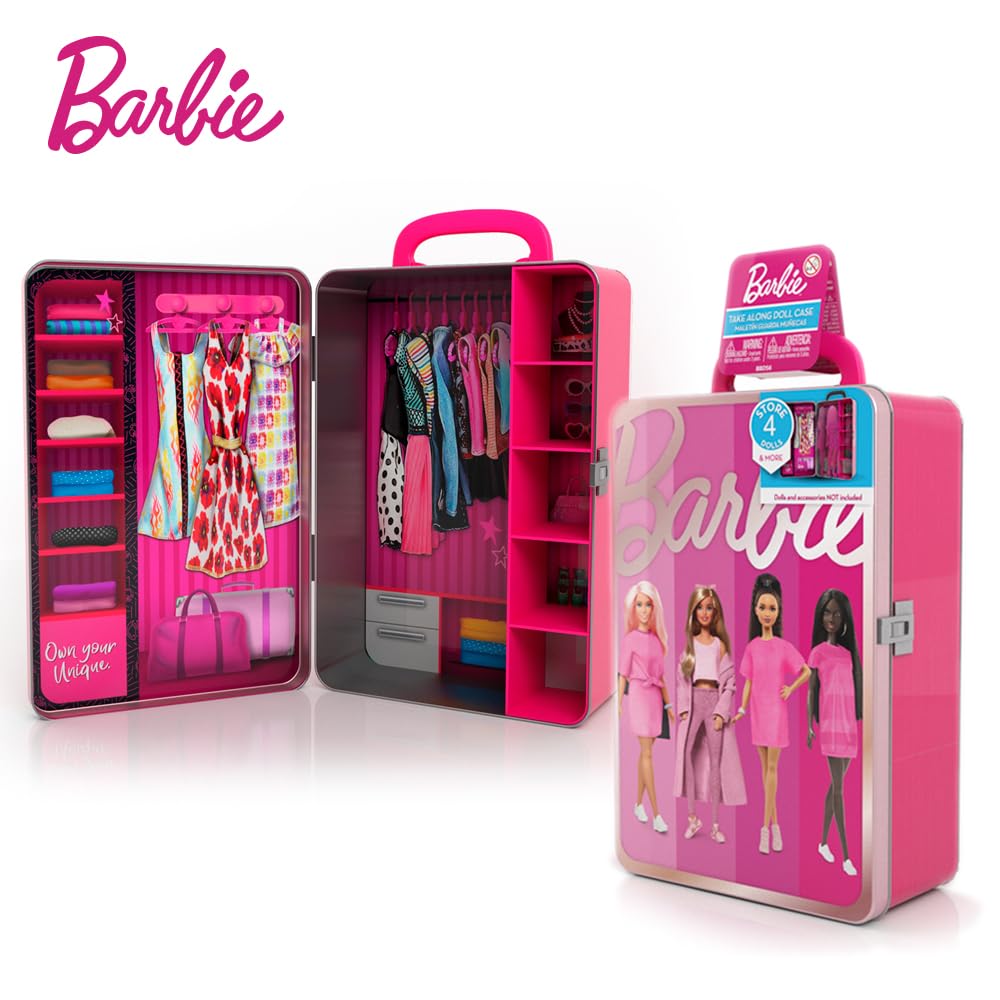 Barbie Metal Toy Storage Case Store it All - Compatible with other Dolls, for Kids Girls Ages 3 and Up, BBDS6