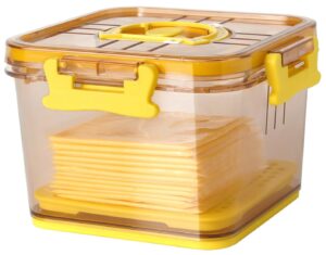 sliced cheese container with airtight lid for mini fridge bpa-free kitchen plastic storage deli cheese slices stackable store date record function keeps cheese fresh longer (yellow)