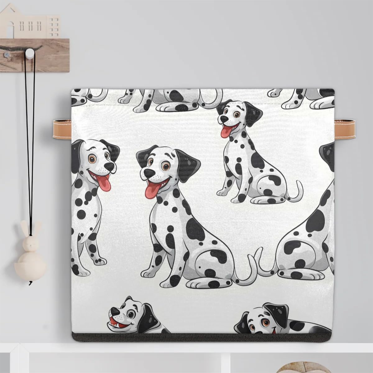 Piolysio Dalmatian Dogs 13 Inch Storage Cube Bins Fabric Storage Bin with Leather Handles Foldable Storage Organizer Baskets for Closet, Living Room, Shelves, Bedroom