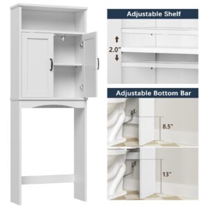 Baztin Over The Toilet Storage Cabinet, Over Toilet Storage Bathroom Organizer with Inner Adjustable Shelf and Top Open Storage Above The Toilet Storage Cabinet Behind Toilet Bathroom Cabinet, White