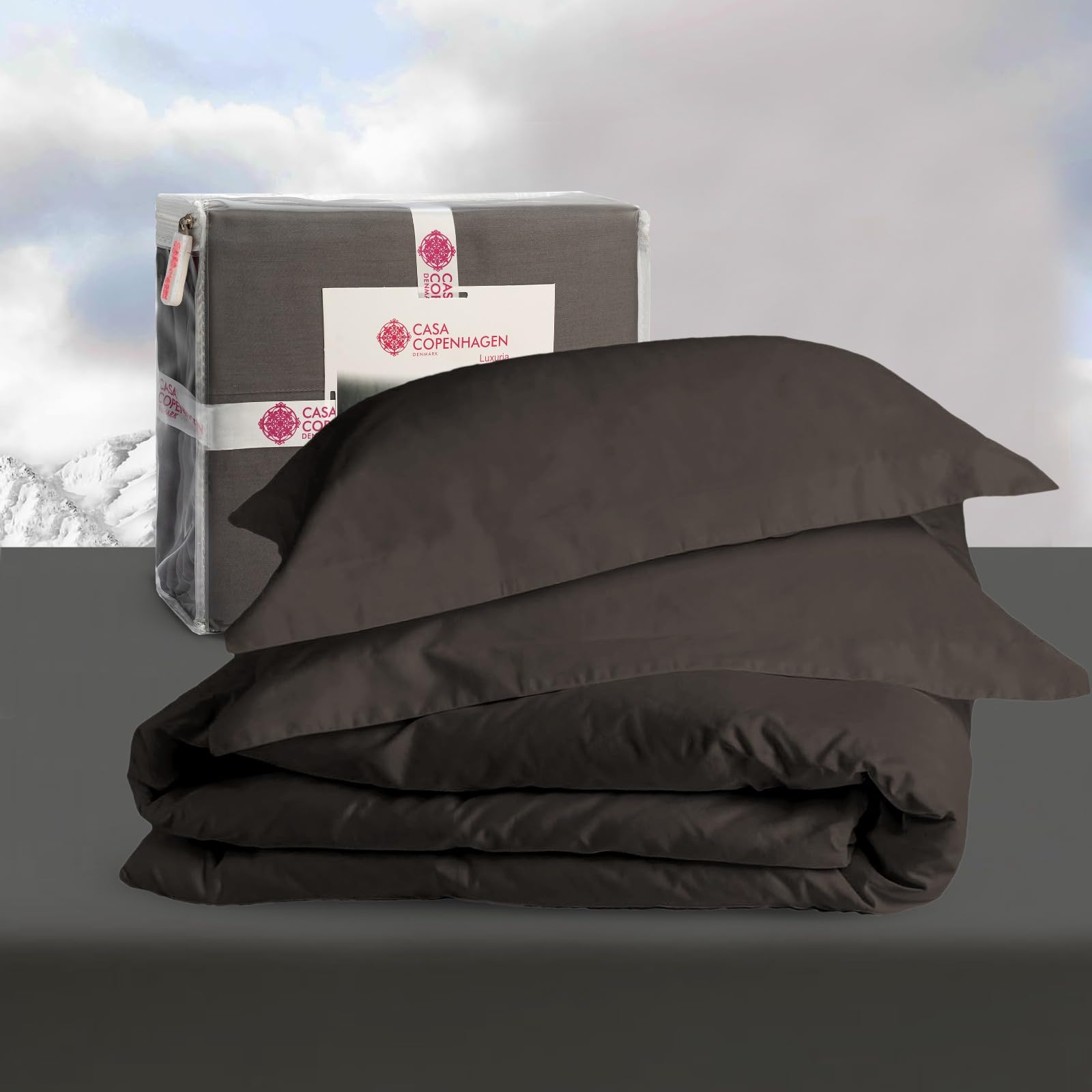 Casa Copenhagen® Luxuria 3Pcs Queen Size Duvet Cover Set- Designed in Denmark, 100% Comb Cotton Duvet 500 TC with Button Closure, Includes 1 Duvet Cover & 2 Pillowcase Set of 3- Dark Grey