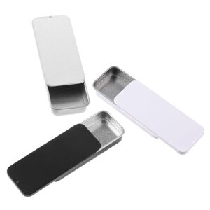 telooco 3pcs mini metal tin box containers metal slide top tin containers silve black white for floss candy lipstick pills crafts storage (3.1 x1.3x0.5inch)