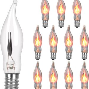 Agaphoton Christmas Flicker Flame Light Bulbs, Crystal Clear Flame Tip Candelabra Bulbs, Flickering Replacement Bulbs Dances with Orange Flame, 120 Volt, 1 Watt, E12 Candelabra Base, 12 Pack