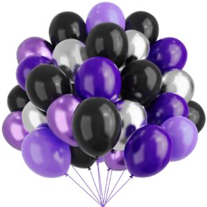 purple and black balloons, 67pcs 12 inch purple black silver latex balloons for girls women wednesday birthday graduation bridal shower halloween party decorations