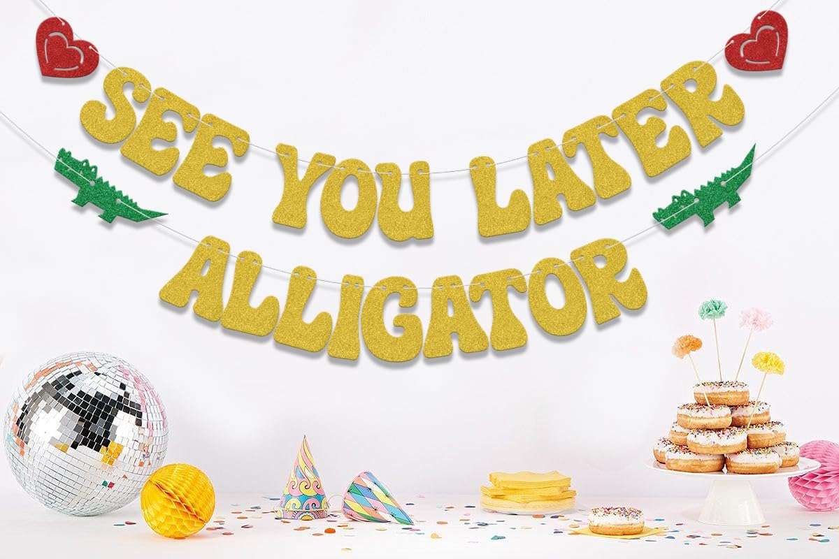 KEWUFD See You Later Alligator Banner, I'm Retired Ask Someone Else Funny Decoration Supplies for Goodbye/Retirement/Farwell/Graduation Party Gold Glitter