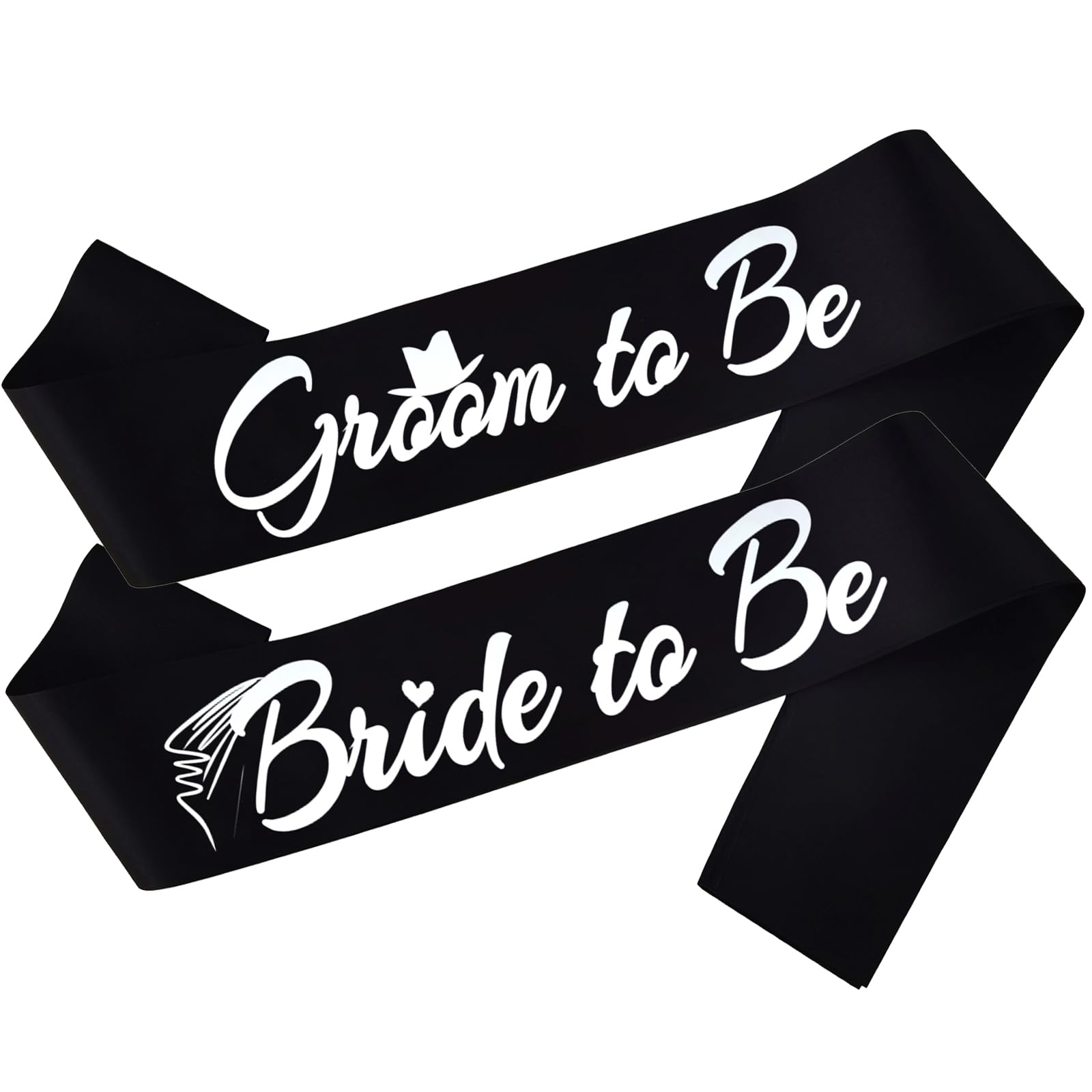 HUBEISIYU 2pcs Bride to Be and Groom to Be Sash, Bridal Shower Sashes Bachelor Decorations Just Married Gift Engaged Decor Engagement Accessories Bachelorette Party Supplies, Black+Silver(Letters)