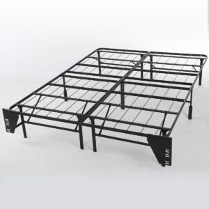 nature depot sturdy 14" double metal bed frame, foldable, attachable headboard, easy assembly,queen, black