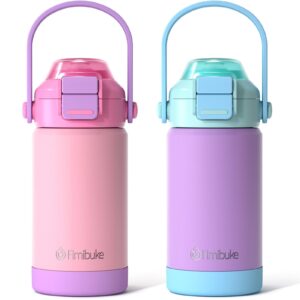 kids water bottle with straw & chug(2-in-1 lid), 14oz kids insulated 18/8 stainless steel water bottle for school girls boys toddler water bottle leak proof & spill proof kids cups (2, c1.macaron)