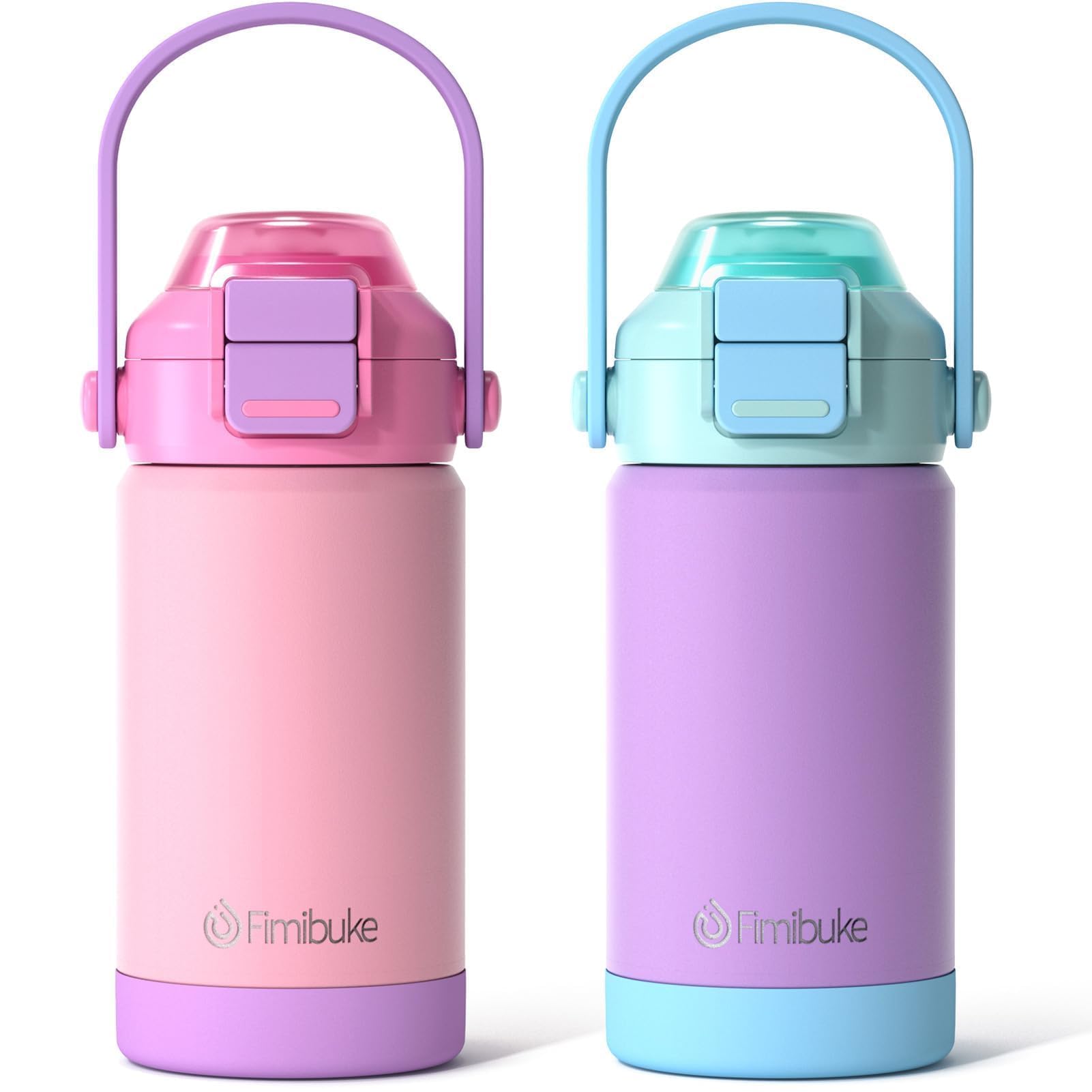 Kids Water Bottle with Straw & Chug(2-in-1 Lid), 14oz Kids Insulated 18/8 Stainless Steel Water Bottle for School Girls Boys Toddler Water Bottle Leak Proof & Spill Proof Kids Cups (2, C1.Macaron)