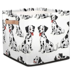 piolysio dalmatian dogs 13 inch storage cube bins fabric storage bin with leather handles foldable storage organizer baskets for closet, living room, shelves, bedroom