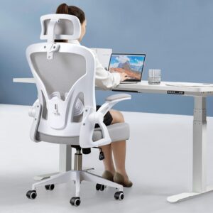 office chair, high back ergonomic desk chair, thicken large seat, adjustable headrest and lumbar support, comfy computer chair with padded flip-up armrests, swivel task chair, tilt function (grey)