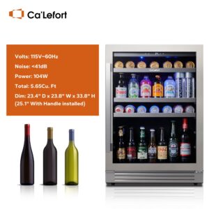 Ca'Lefort 24 Inch Beverage Refrigerator, 180 Can 34°F -54°F Beverage Fridge, Drink Fridge with Glass Door 3 LED Drink Fridge Built in or Freestanding, Perfect for Home/Kitchen(5.65 cu.ft)