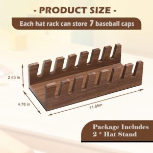 2 Pack Hat Stand for Baseball Caps Display, No Install Wooden Hat Organizer for 14 Baseball Caps for Closet, Bedroom, Dresser, Entrance (Dark Brown)