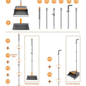 Upgraded Broom with Dustpan Combo Set,Aluminum Dustpan Lip,51” Long Handle,Transparent Window,Ideal for Sweeping Indoor Outdoor Kitchen Household Cleaning (White)