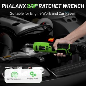 PHALANX Cordless Electric Ratchet Wrench Set, 50N.m/40Ft-lbs, 3/8" 12V Power Ratchet Tool Kit with 2 Packs 2000mAh Lithium-Ion Batteries and Fast Charger, Variable Speed Trigger, 9 Sockets