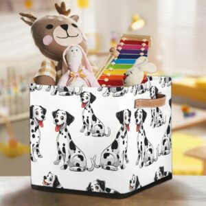 Piolysio Dalmatian Dogs 13 Inch Storage Cube Bins Fabric Storage Bin with Leather Handles Foldable Storage Organizer Baskets for Closet, Living Room, Shelves, Bedroom