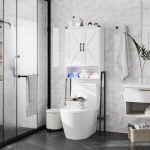 Over Toilet Storage with 2-Door Design Over The Toilet Storage Cabinet with Shelves Bathroom Organizers and Storage with Anti-Tip Device Over Toilet Organizer for Bathroom,Restroom,Laundry White